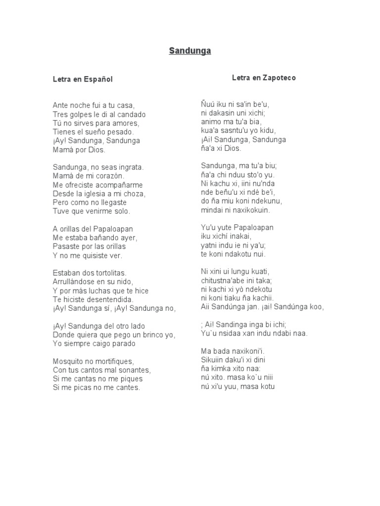 Sandunga Letra en Espanol | PDF