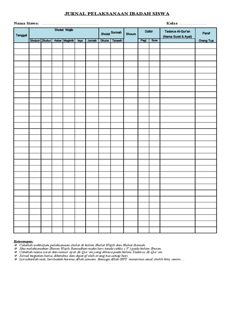 Jurnal Ibadah Ramadhan Siswa | PDF