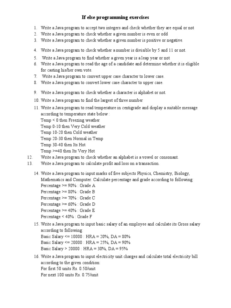 Java List of If Else Programming Exercises | PDF | Numbers | Salary Java List of If Else Programming Exercises | PDF | Numbers | Salary