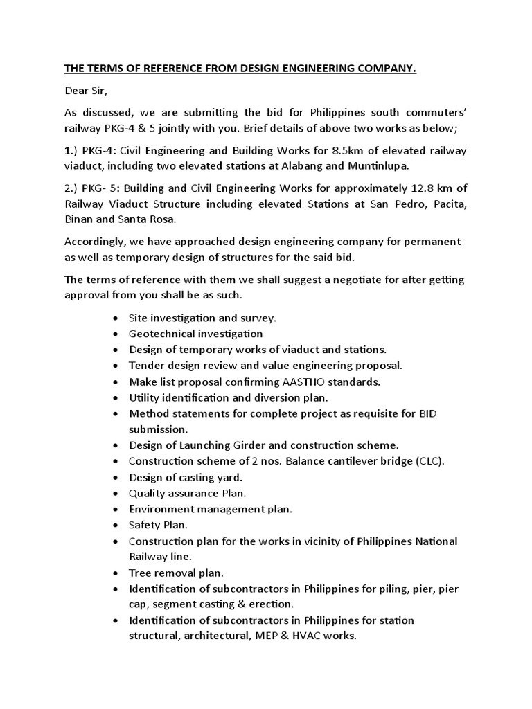 Terms of Reference for Railway Project | PDF | Technology & Engineering