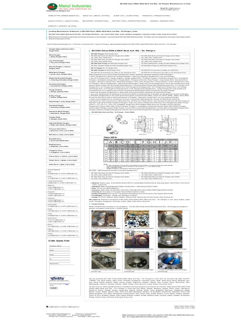 BS 3293 Class 300lbs Weld Neck and Slip - On Flanges Manufacturers ...