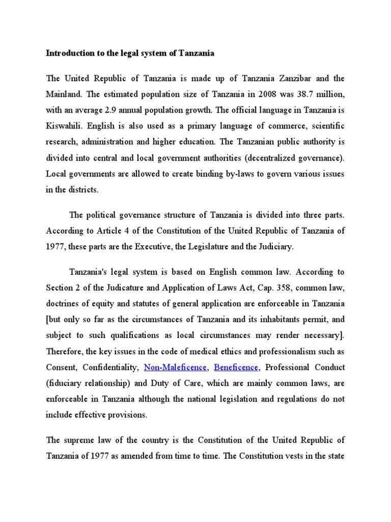 Legal System of TZ Notes 1 | PDF | Tanzania | Constitution