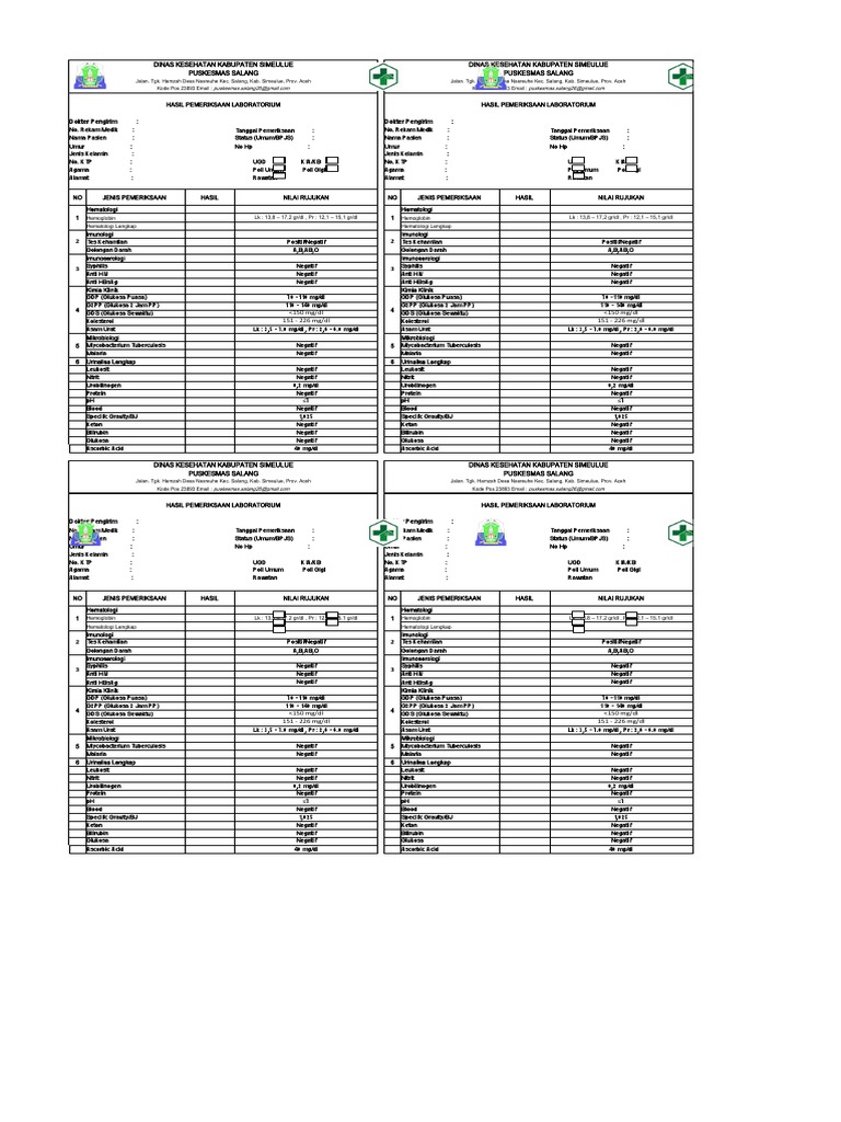 Blanko Nilai Hasil Pemeriksaan Laboratorium | PDF