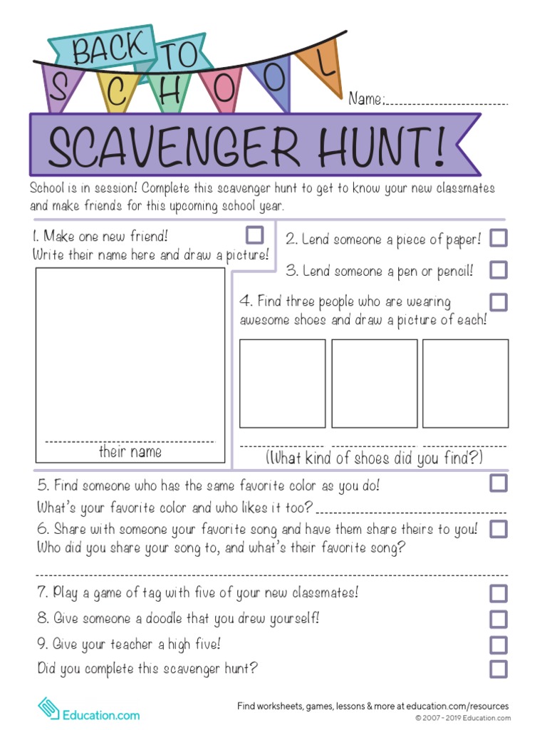 Back To School Scavenger Hunt | PDF