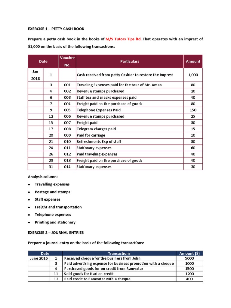 Petty Cash Book and Journal Entries | PDF | Postage Stamp | Cheque