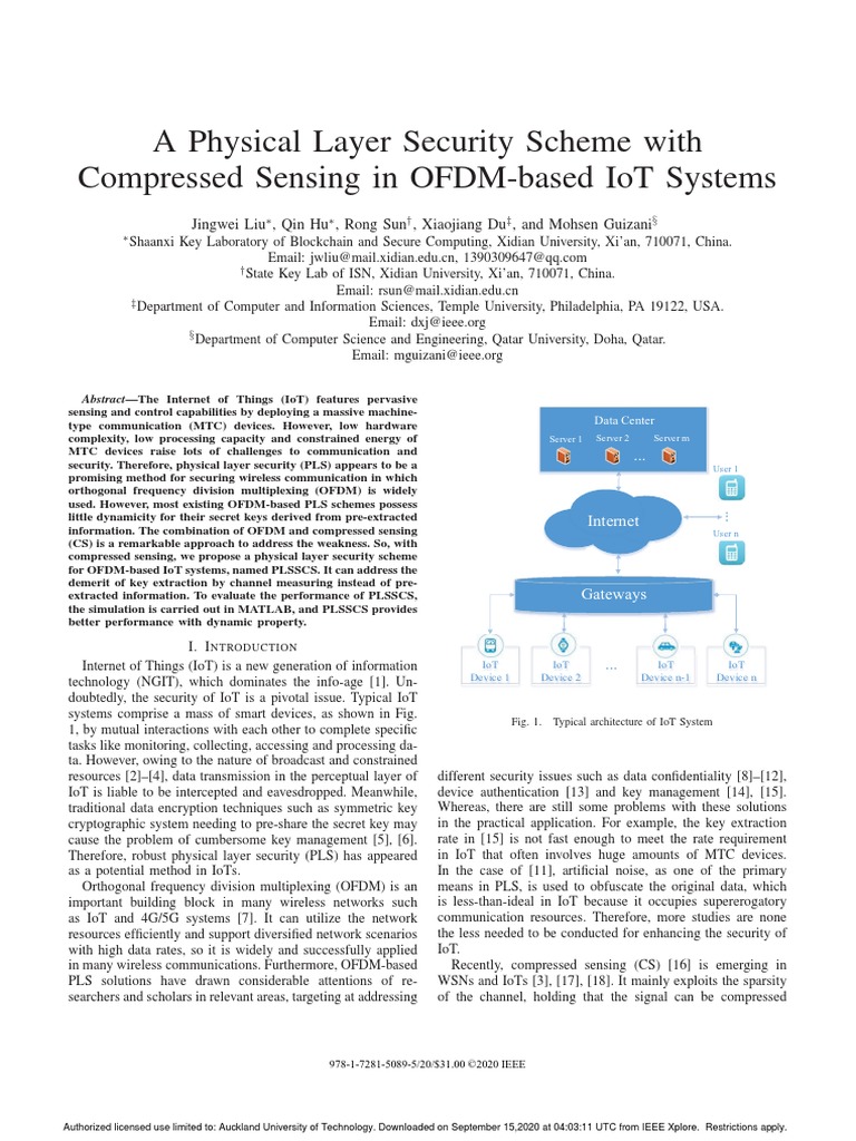 A Physical Layer Security Scheme With Compressed Sensing in Ofdm-Based Iot Systems | PDF ...