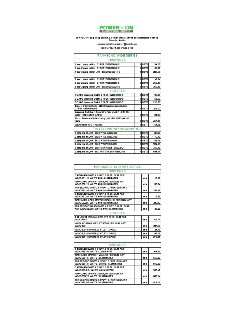 Panasonic Switches and Outlets Pricing | PDF | Home & Garden ...
