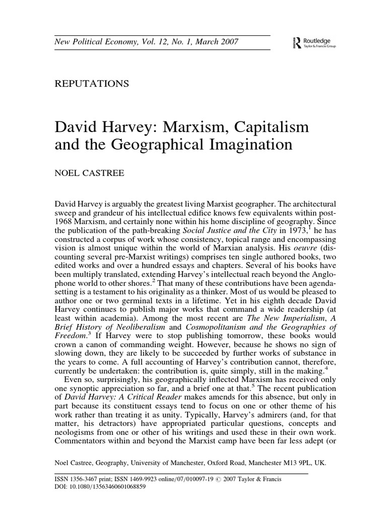 David Harvey Marxism, Capitalism and The Geographical Imagination | PDF ...