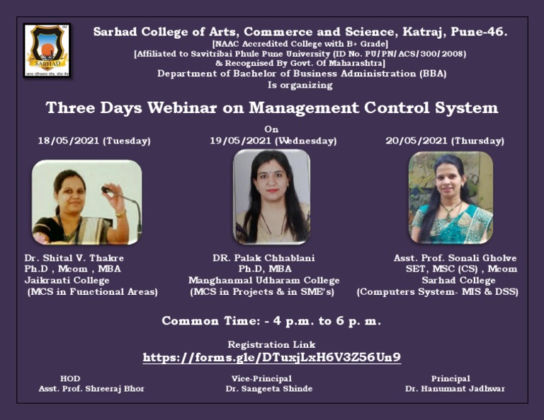 Three Days Webinar On Management Control System: Sarhad College of Arts ...