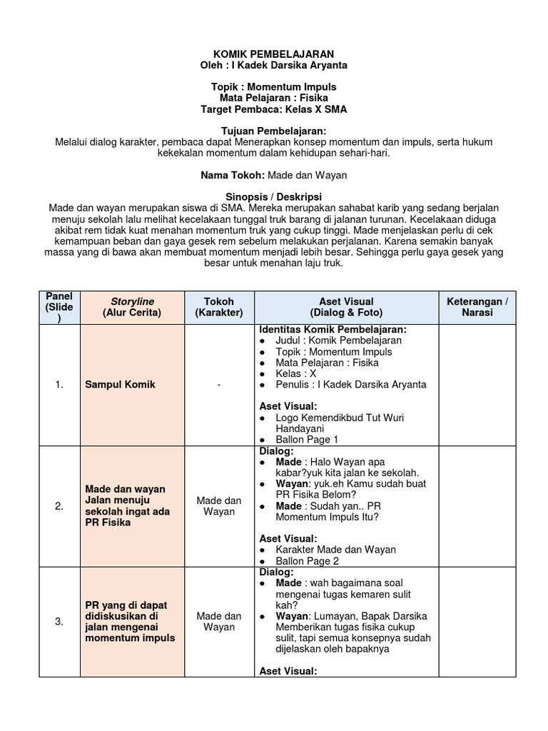 Contoh Storyline - Komik Pembelajaran | PDF