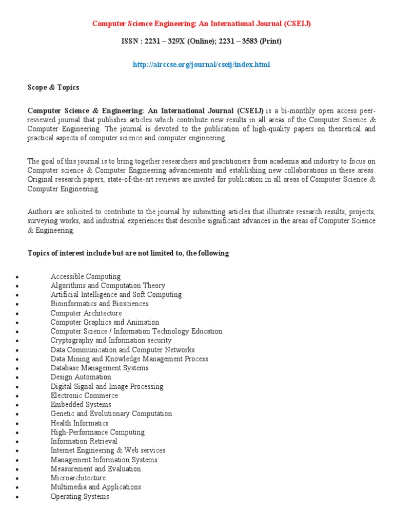 Computer Science Engineering: An International Journal (CSEIJ) | PDF ...