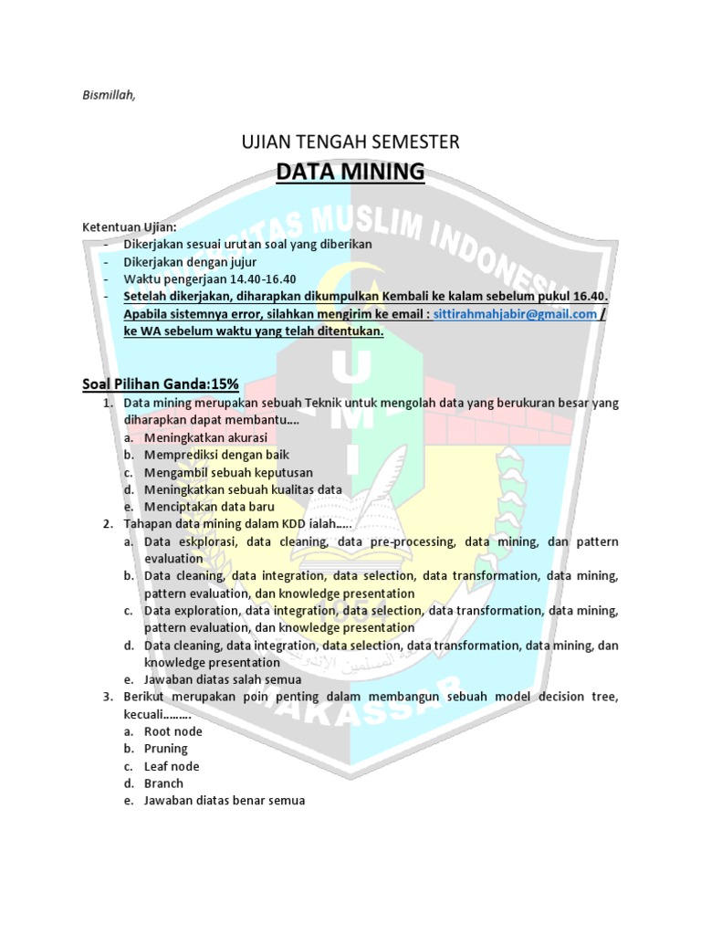 Soal Uts Data Mining | PDF