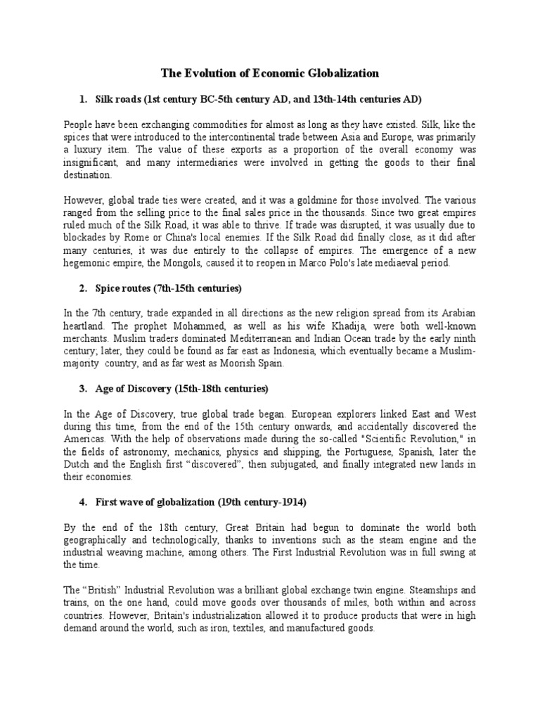 History of Economic Globalization | PDF | Silk Road | Trade