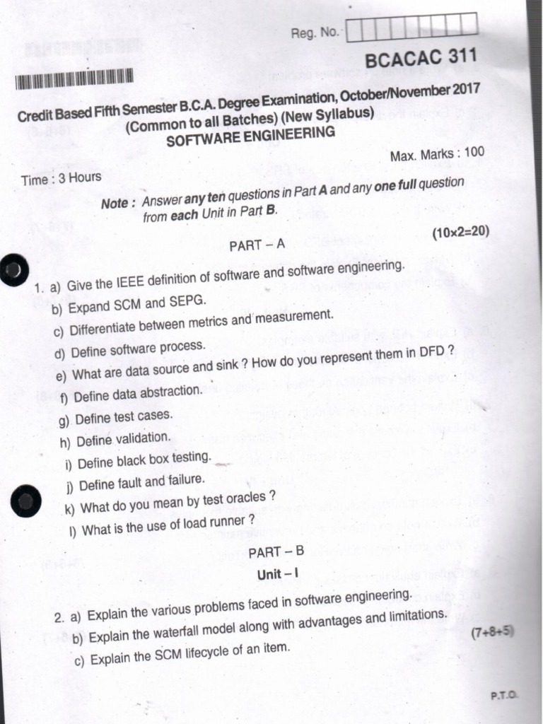 BCA V Semester Software Engineering Nov 2017 | PDF