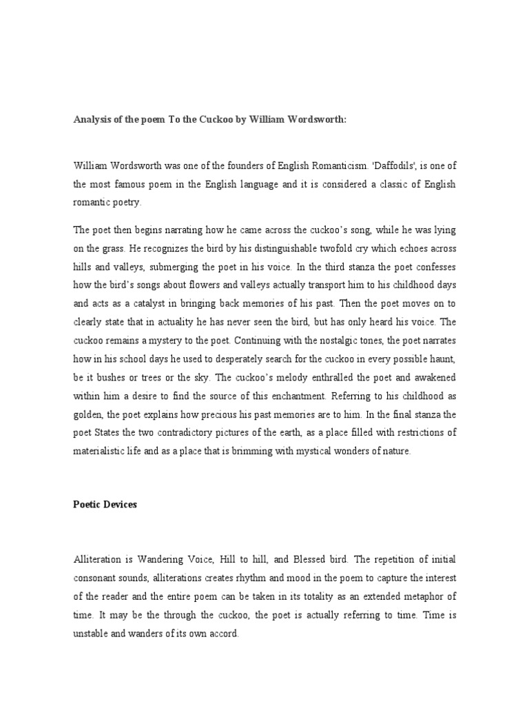 To The Cuckoo by Wordsworth | PDF | Poetry