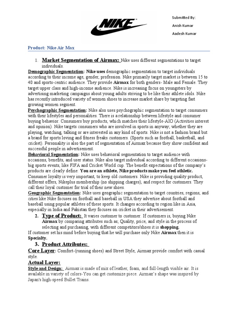 Market Segmentation of Airmax:: Product: Nike Air Max | PDF | Market ...