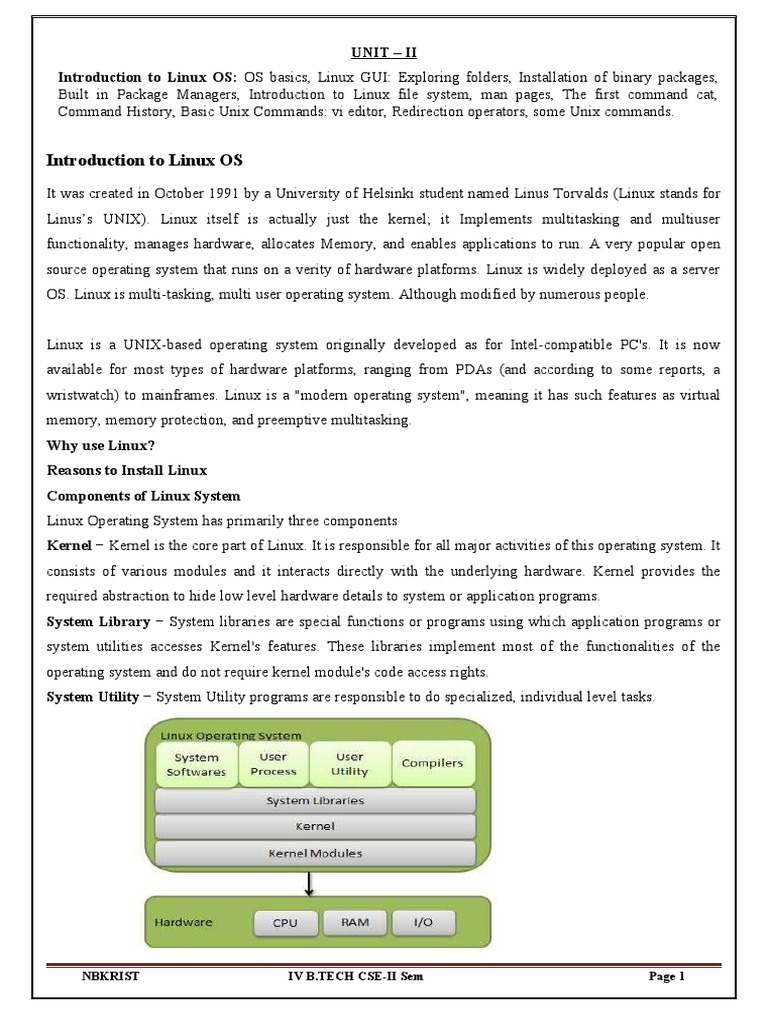 Introduction To Linux OS: Nbkrist Iv B.Tech Cse-Ii Sem | PDF | Operating System | Linux Distribution