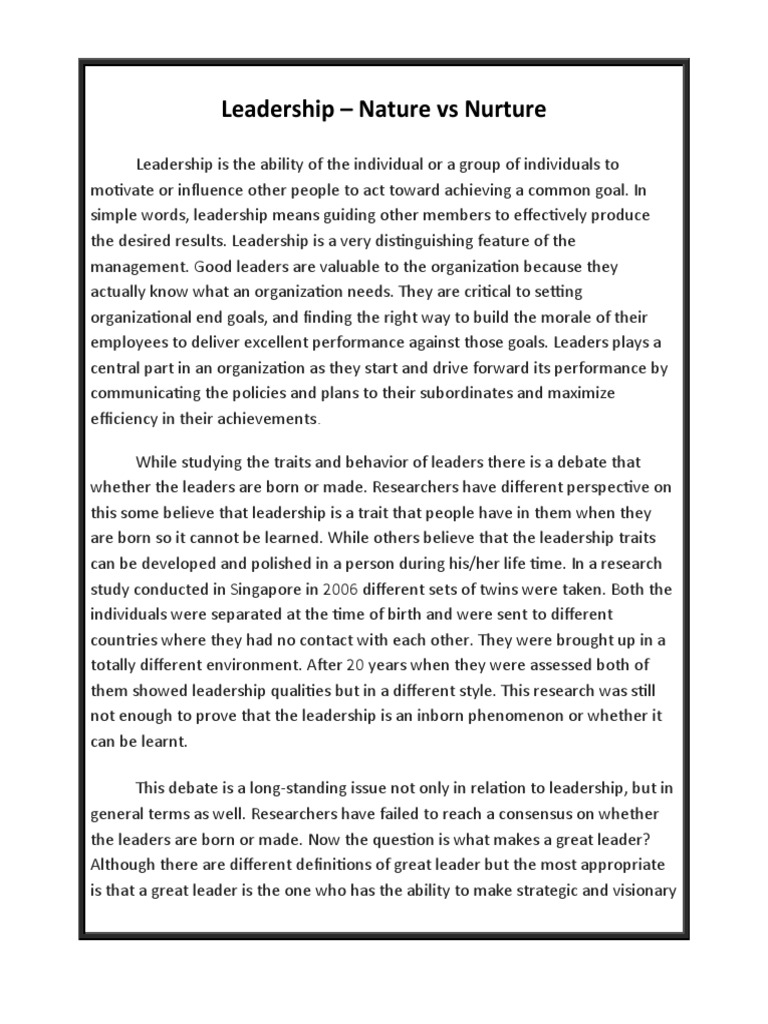 Leadership - Nature Vs Nurture | PDF | Industrial And Organizational ...