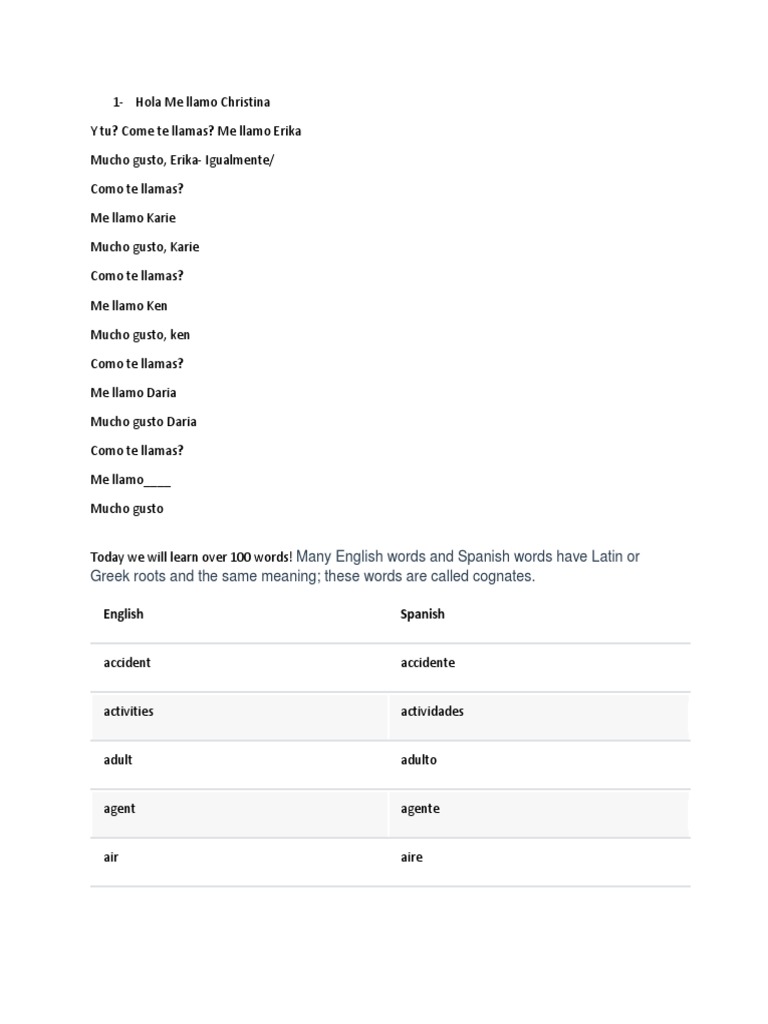 Spanish English Cognates | PDF | Naturaleza | Restaurante y Catering