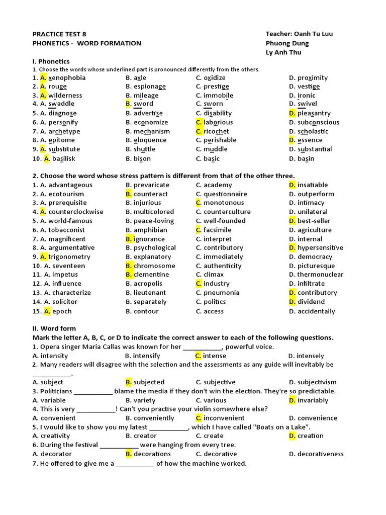 Phonetics & Word Formation Test | PDF