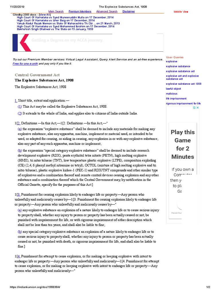The Explosive Substances Act, 1908 | PDF | Common Law | Justice