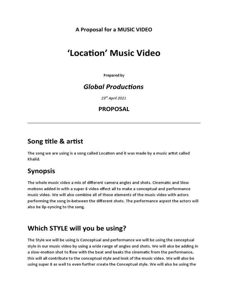 Proposal Template - Music Video | PDF | Art