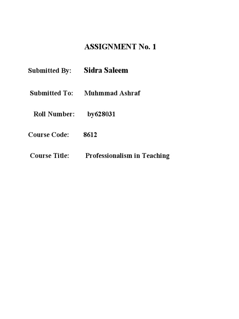 Assignment No. 1 Sidra Saleem | PDF | Reflective Practice | Teachers