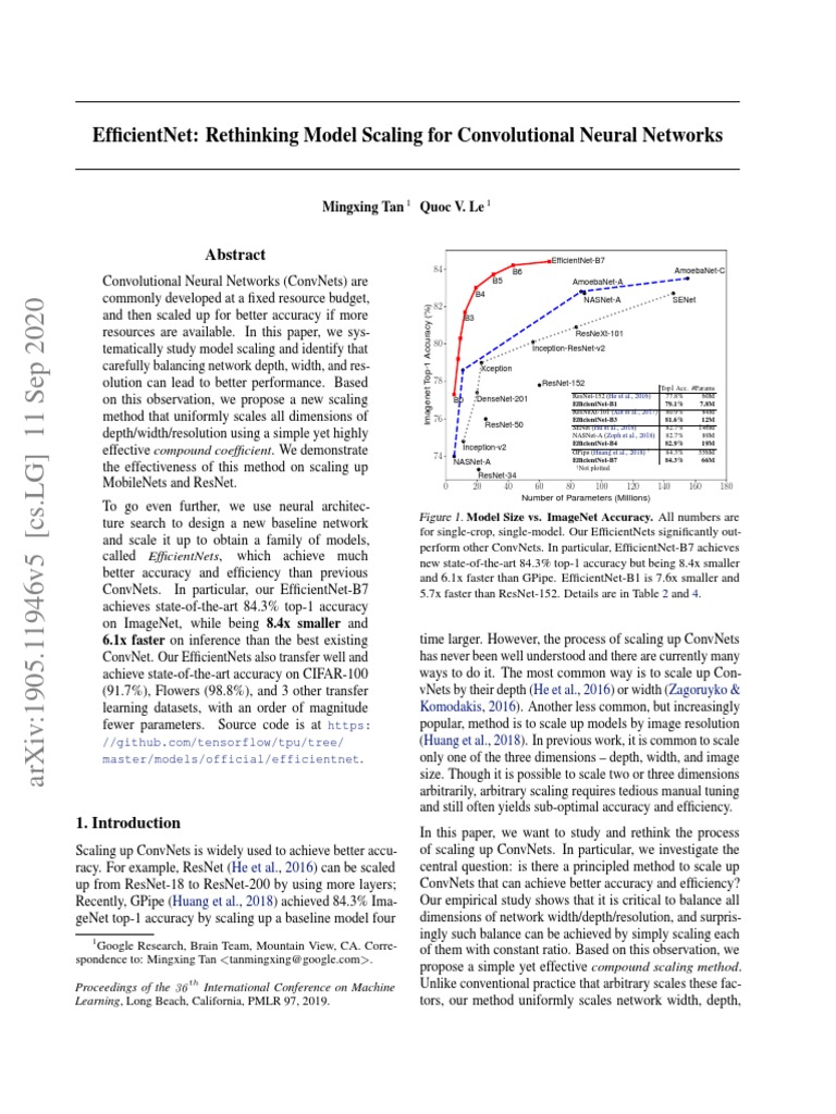 Efficientnet: Rethinking Model Scaling For Convolutional Neural Networks | PDF | Computational ...