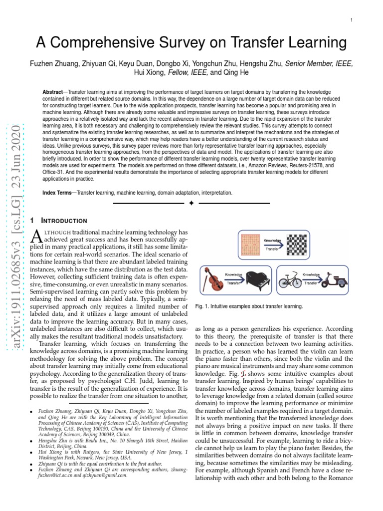 A Comprehensive Survey On Transfer Learning | PDF | Applied Mathematics ...