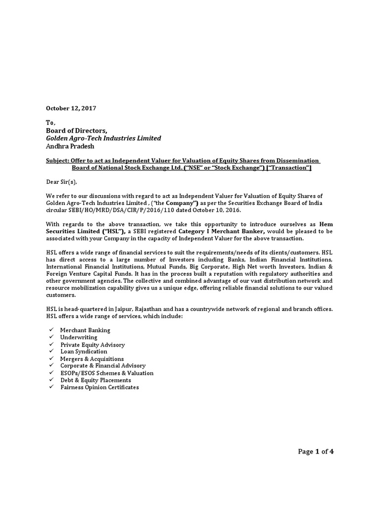 Delisting Engagement Letter | PDF | Stocks | Valuation (Finance)