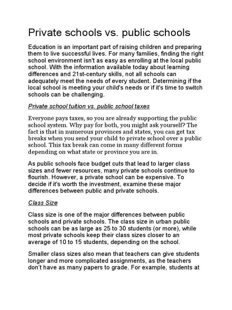 Private Vs Public Schools | PDF | Schools | University And College ...