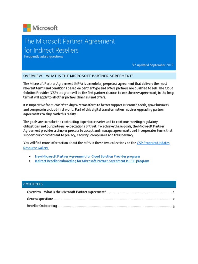 Microsoft Partner Agreement FAQ Indirect Resellers | PDF | Microsoft ...