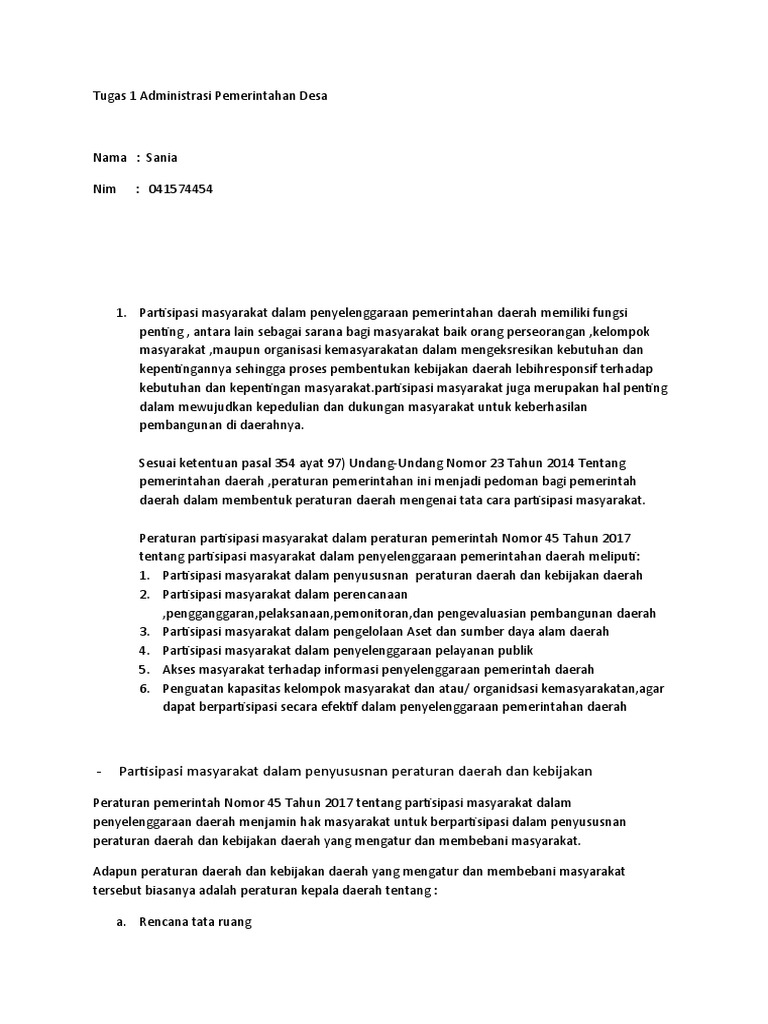 Tugas 1 Administrasi Pemerintahan Desa | PDF