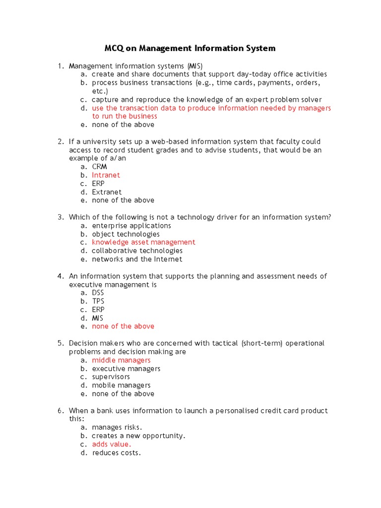 Mis Mcq Question Bank Pdf E Commerce Decision Support System 9399