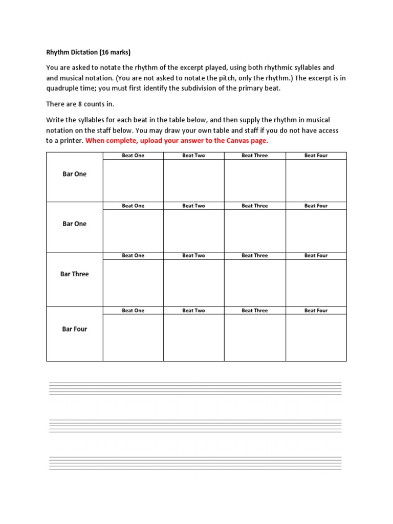 When Complete, Upload Your Answer To The Canvas Page.: Rhythm Dictation ...