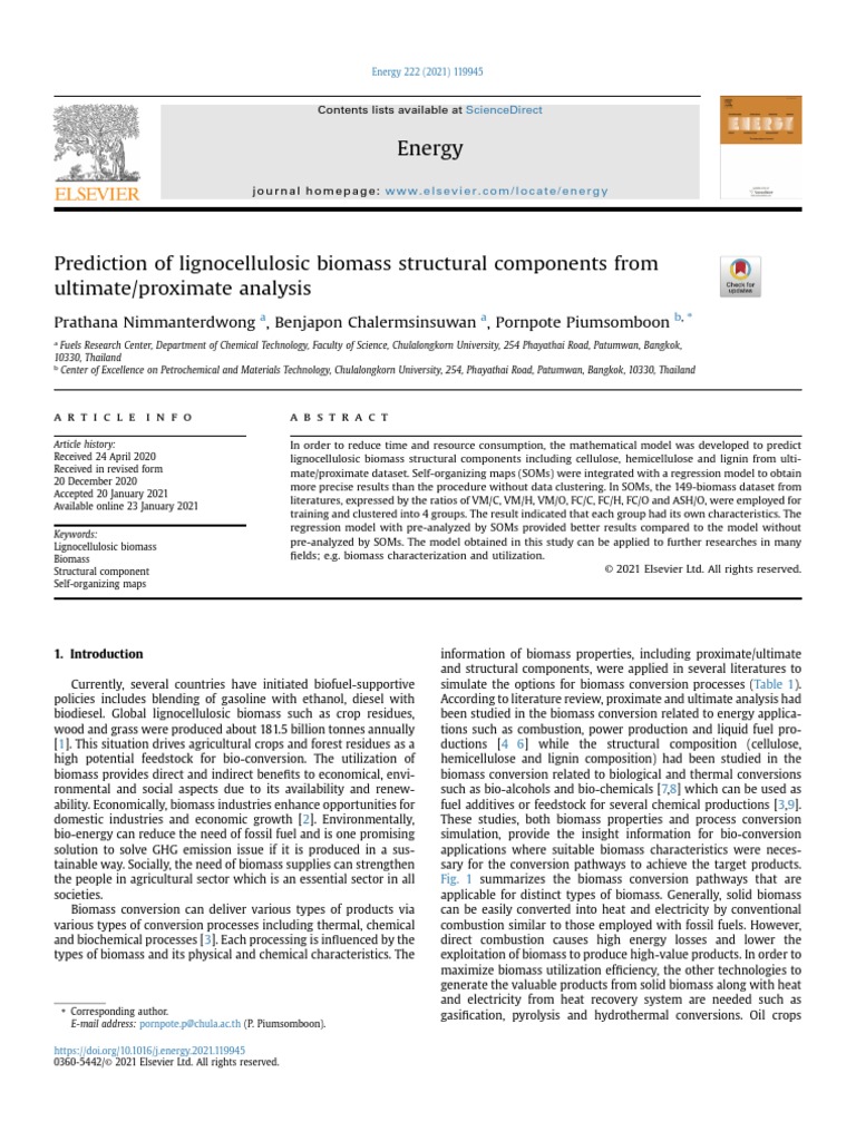 Prediction of Lignocellulosic Biomass Structural Components From Ultimate Proximate Analysis ...