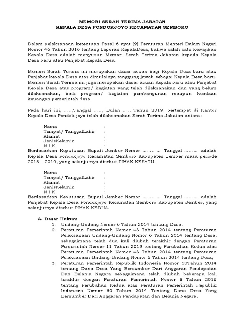 Memori Serah Terima Jabatan | PDF