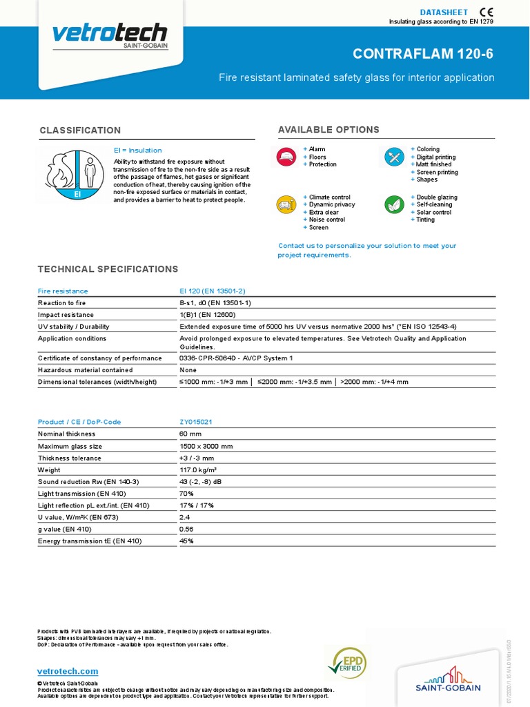 55 Datasheet Contraflam120-6 En-55003-V402 | PDF | Fires | Glasses
