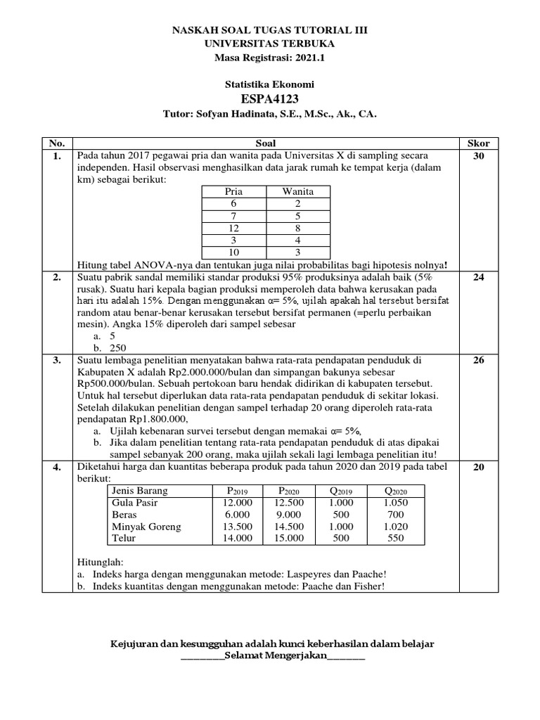 Naskah Soal Tugas Tutorial Iii | PDF