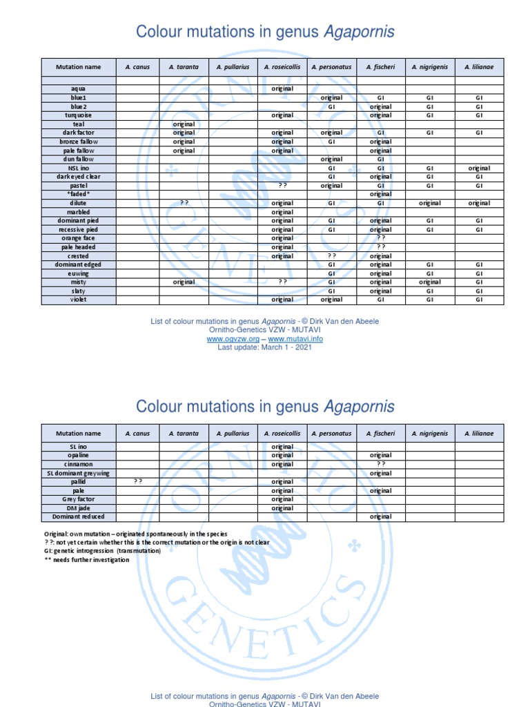 Colour Mutations in Genus Agapornis | PDF | Birds | Genetics