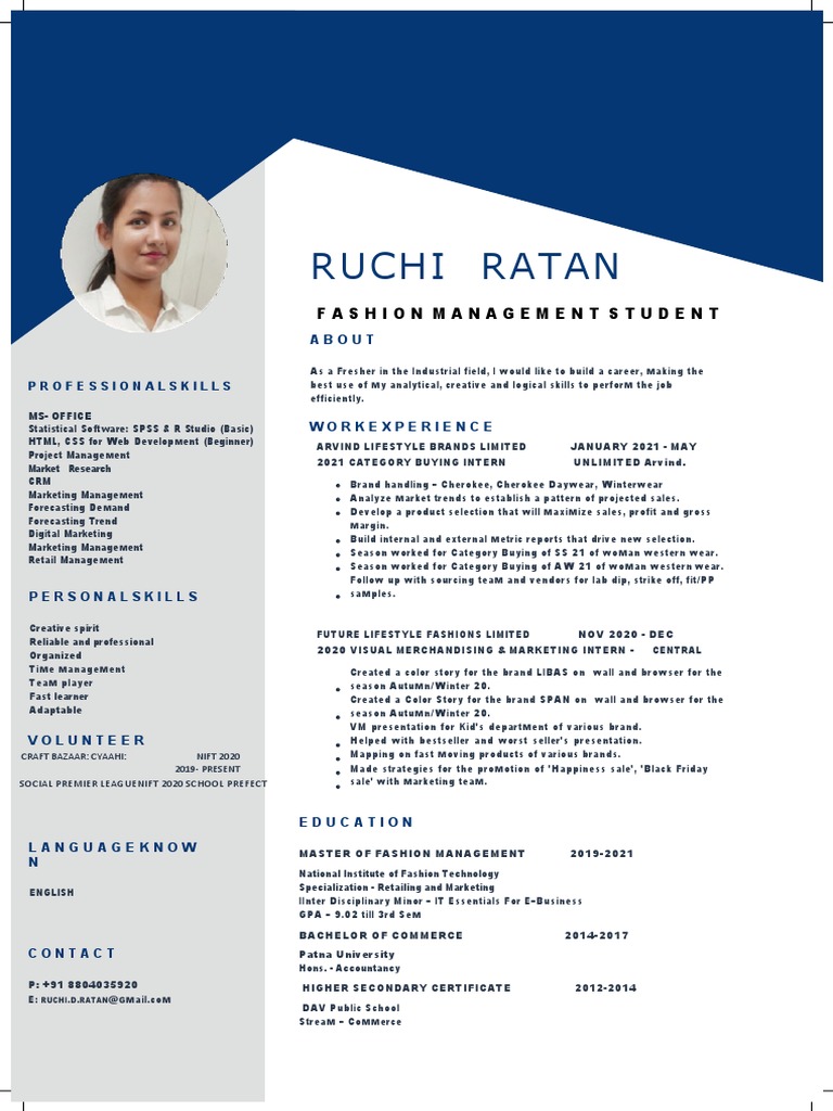 Ruchi Ratan - Resume - Nift | PDF | Communication | Market (Economics)