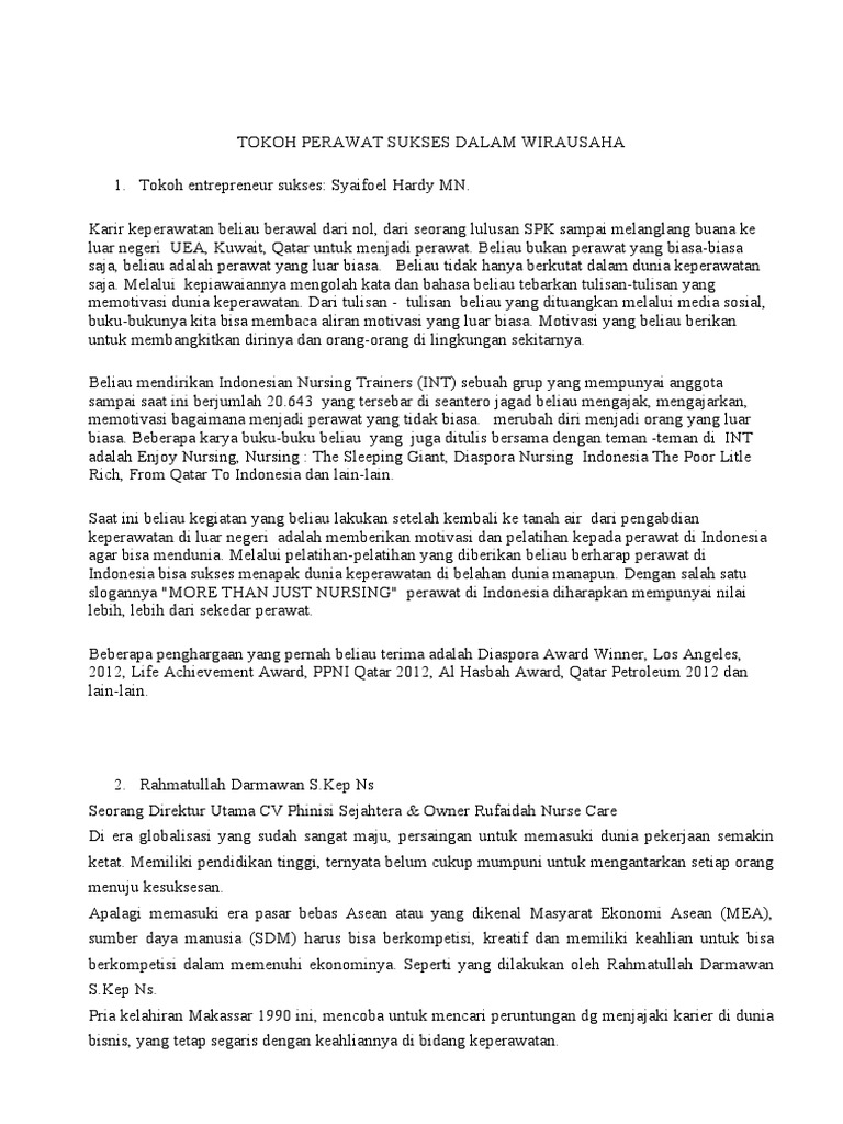 Tokoh Perawat Wirausaha Sukses | PDF | Pengembangan Diri