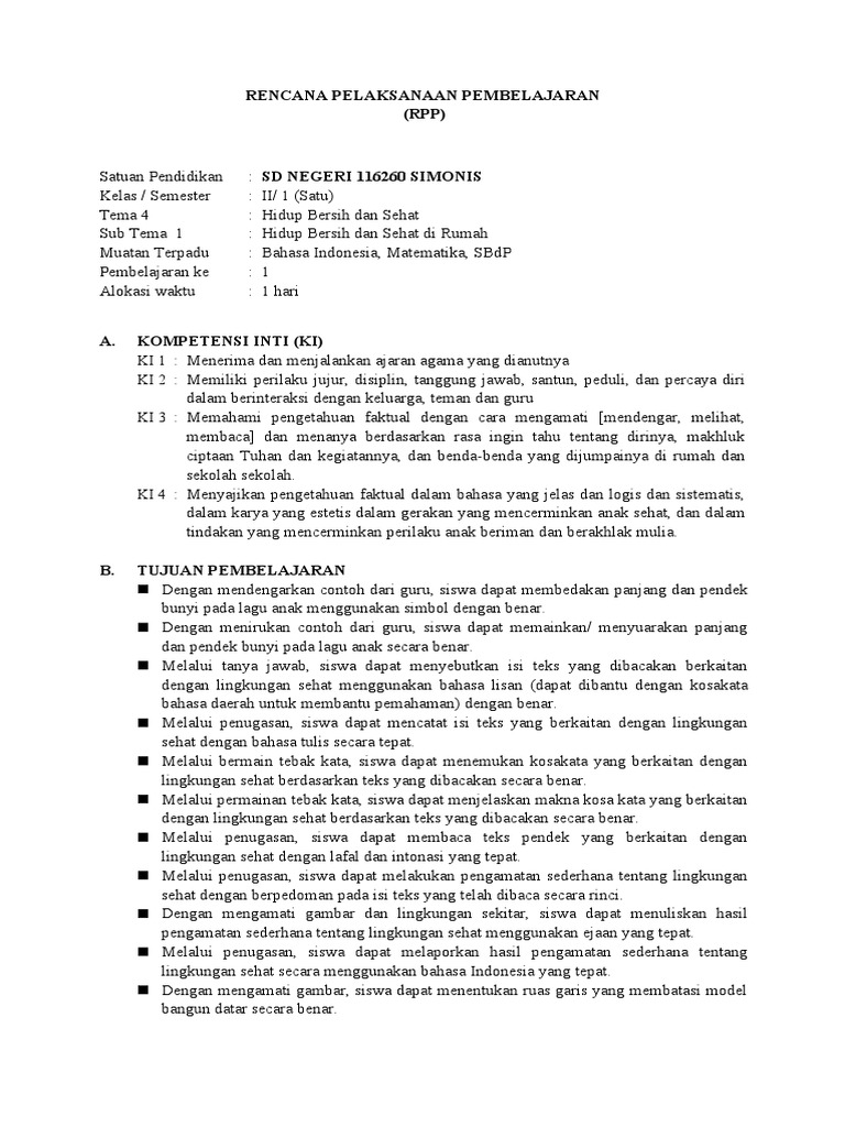RPP Kelas 2 SD | PDF