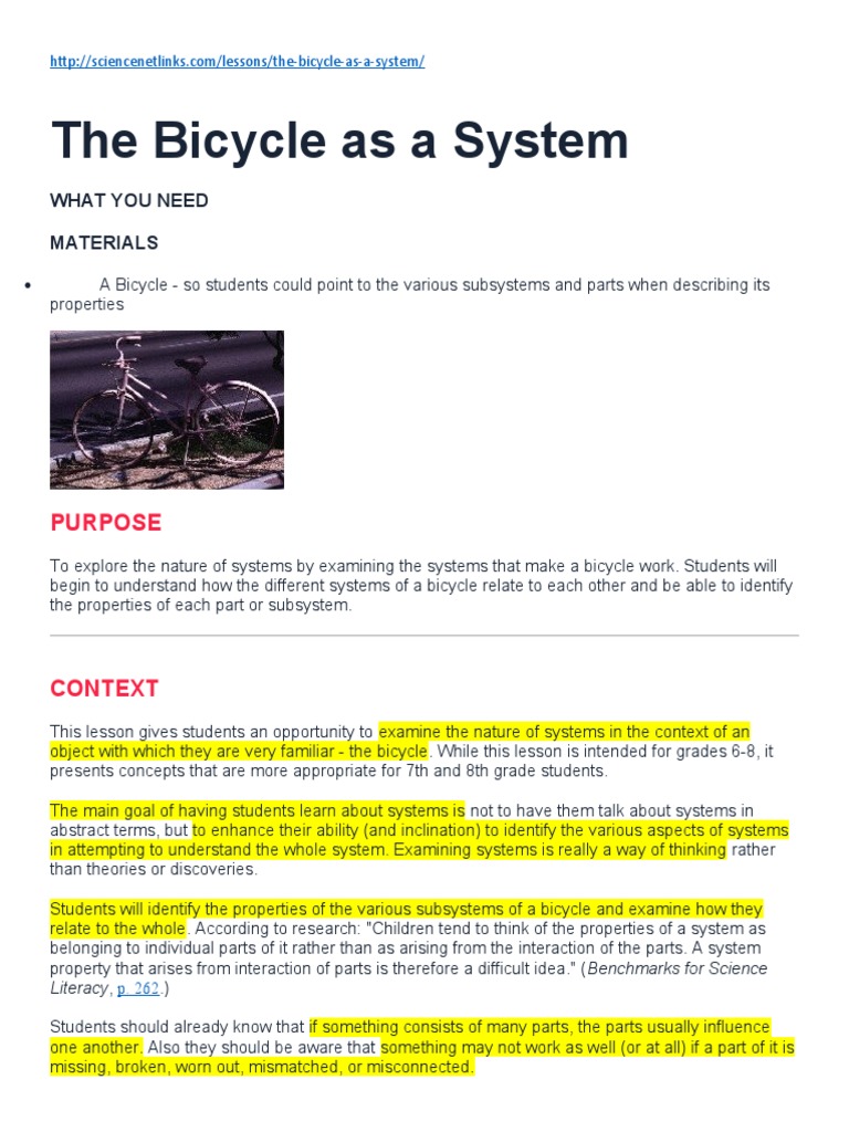 The Bicycle As A System With Science of Cycling | PDF | Science ...