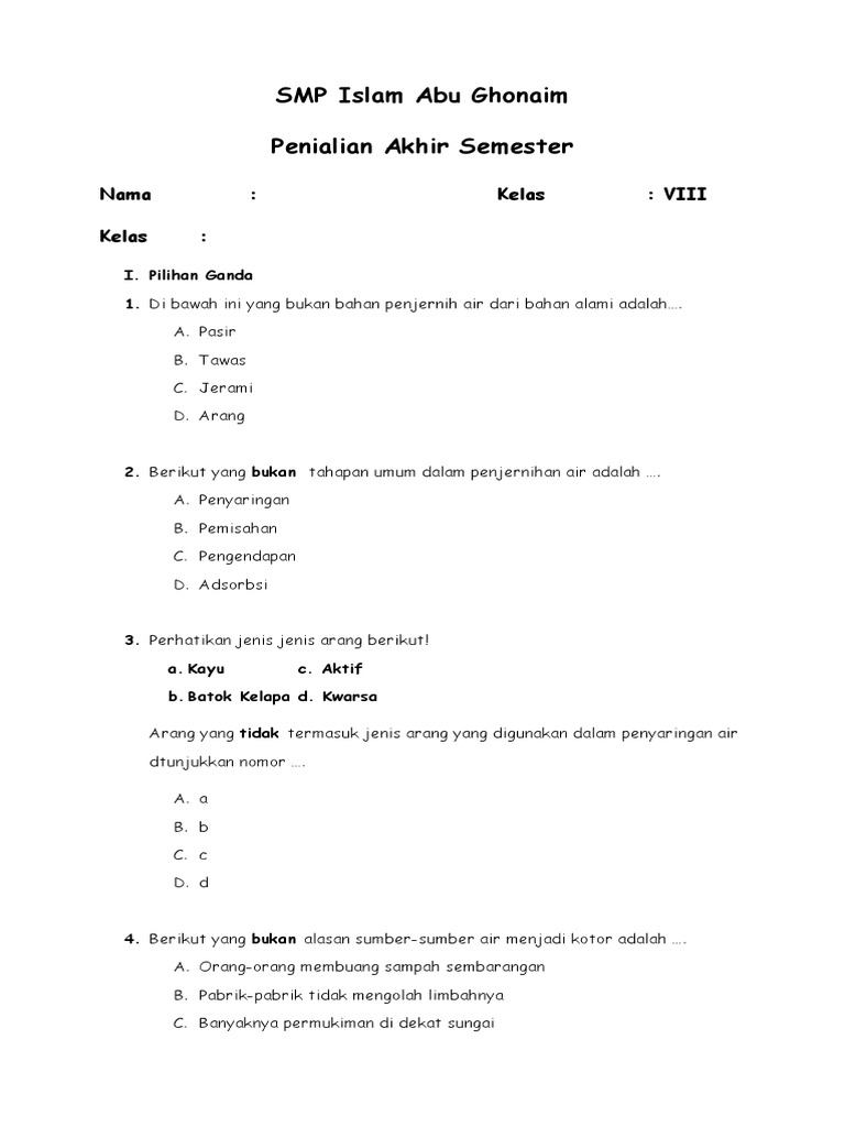 Penilaian Akhir Semester SMP Islam Abu Ghonaim | PDF | Griya & Taman