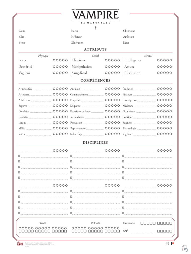 VtM5e FRA CharacterSheet 2pMINI | PDF