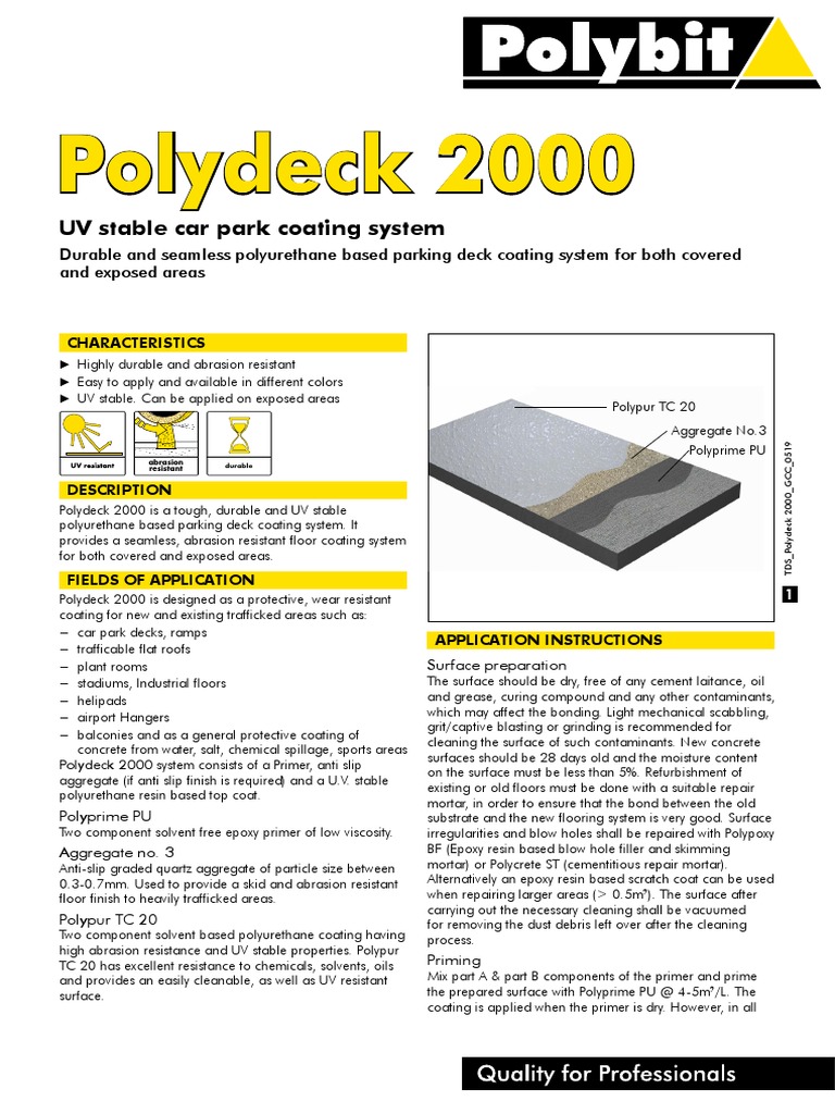 Polydeck 2000: UV Stable Car Park Coating System | PDF | Epoxy | Abrasive
