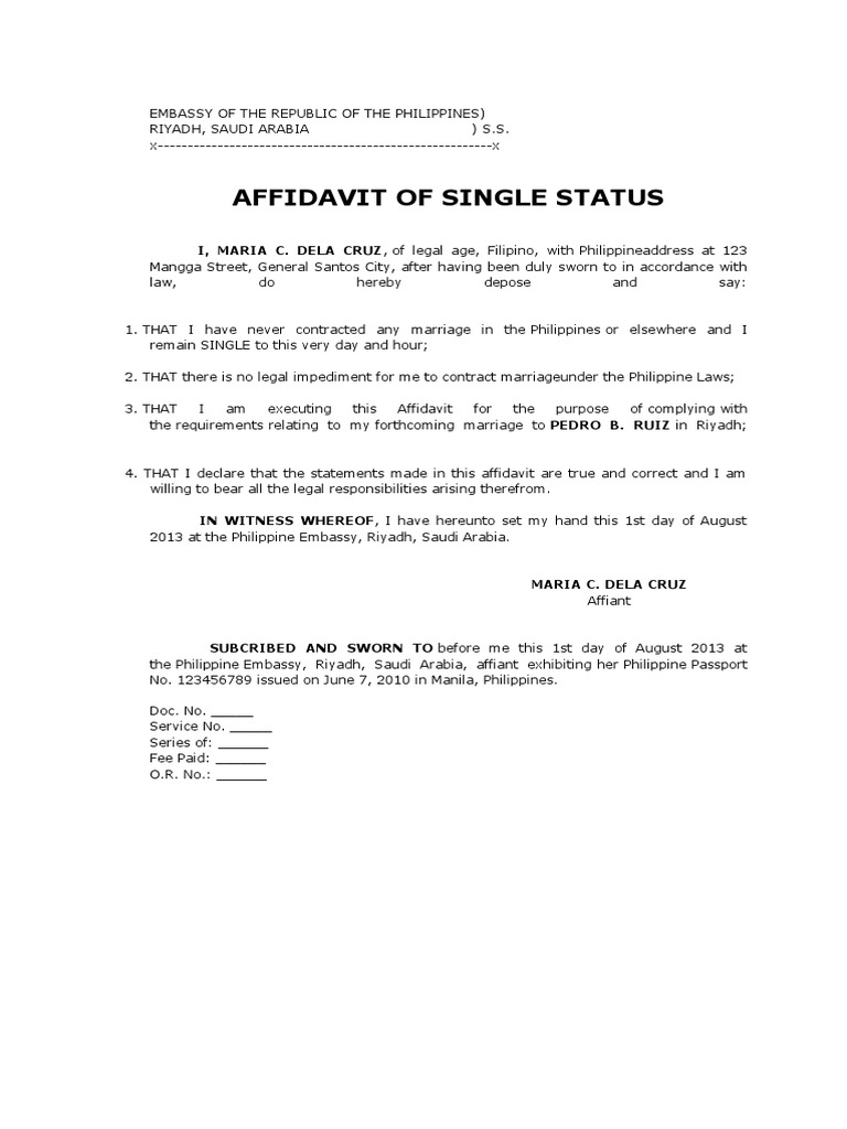 Affidavit of Single Status | PDF | Politics | Law