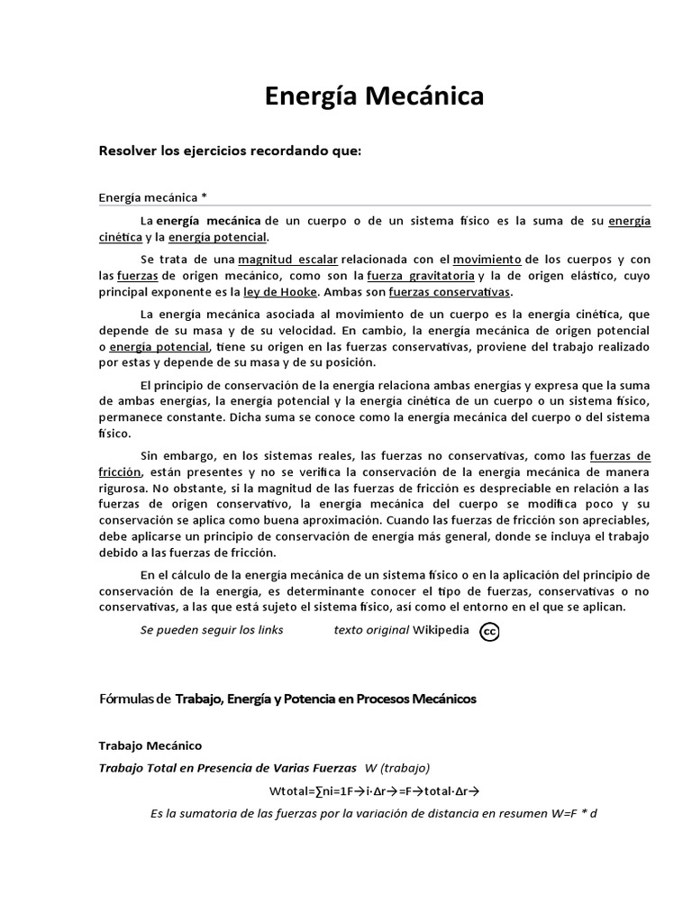 Ejercicios Energia Mecanica | PDF | Energía potencial | Fuerza