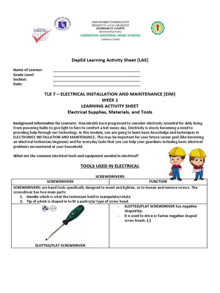 Deped Learning Activity Sheet (Las) : What Are The Common Electrical ...